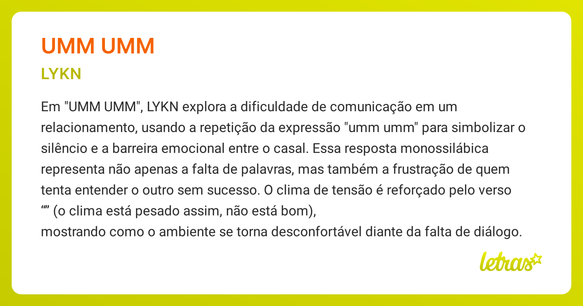 Significado da música UMM UMM (LYKN) - LETRAS.MUS.BR