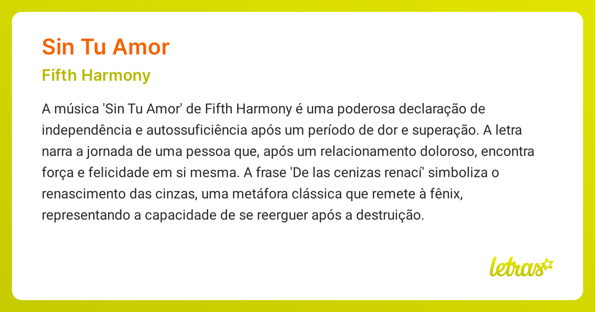 Significado da música SIN TU AMOR (Fifth Harmony) - LETRAS.MUS.BR