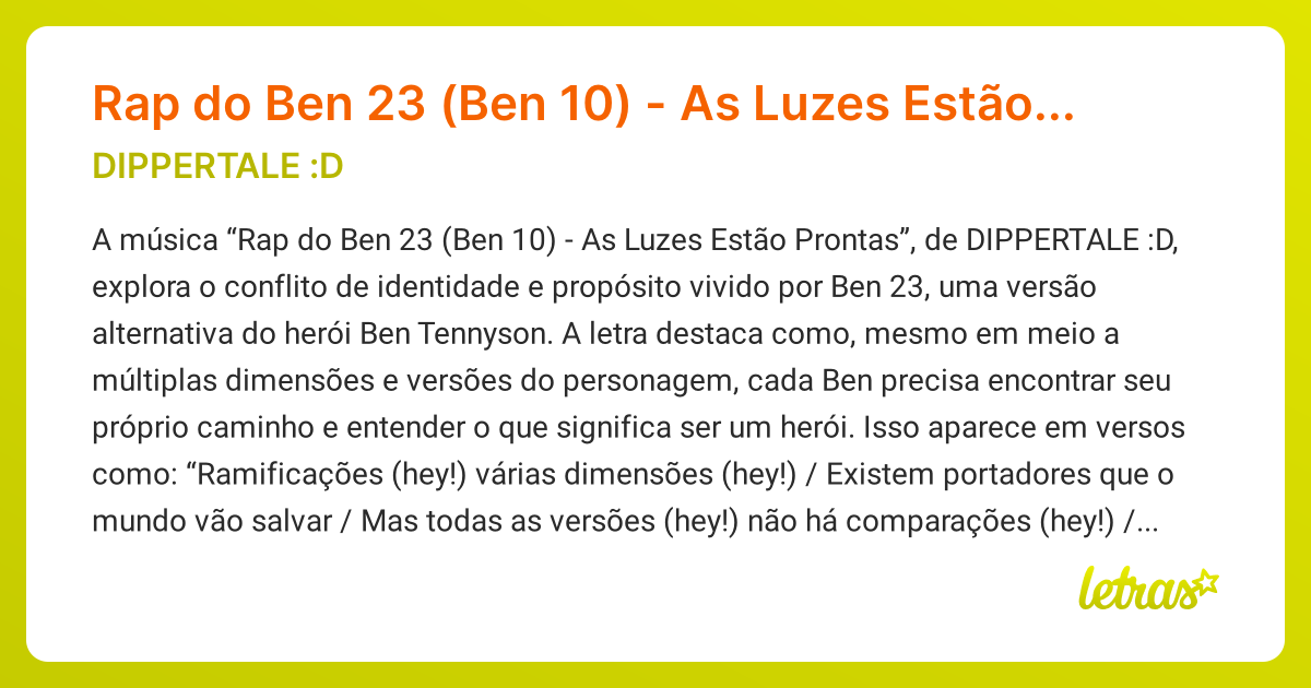 Significado da música Rap do Ben 23 (Ben 10) - As Luzes Estão Prontas ...