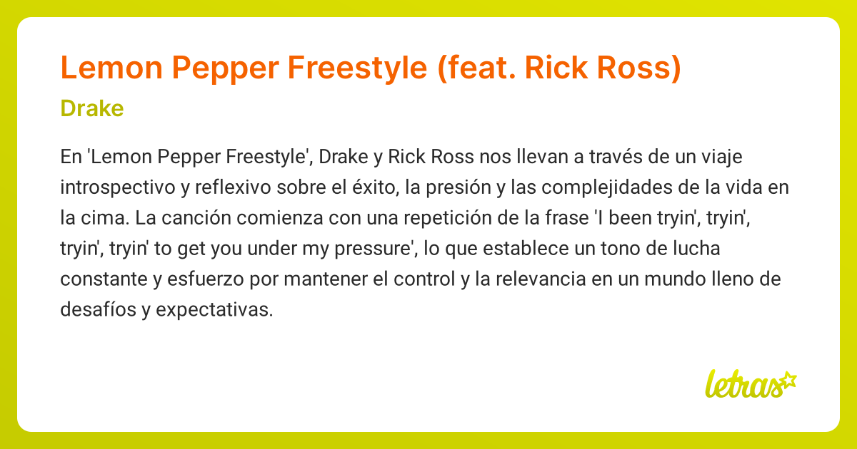 Significado de la canción Lemon Pepper Freestyle (feat. Rick Ross ...