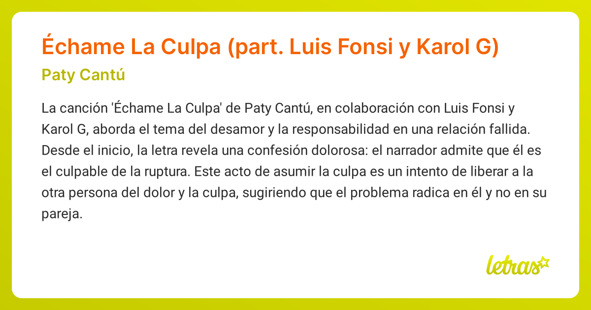 Significado de la canción Échame La Culpa (part. Luis Fonsi y Karol G ...