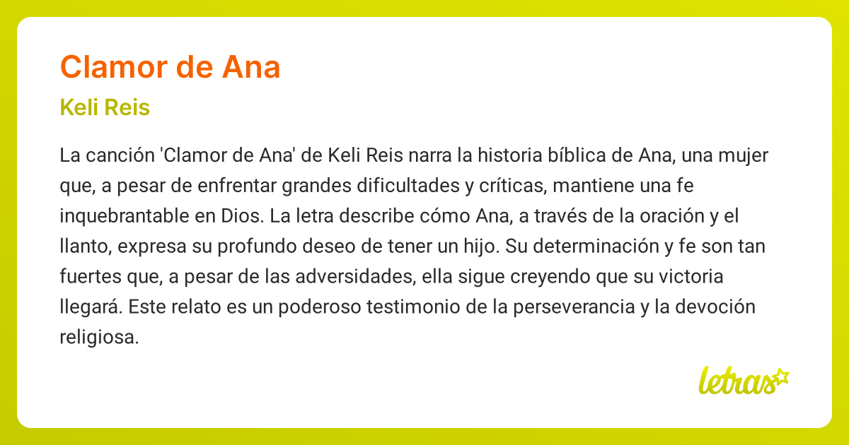 Significado de la canción CLAMOR DE ANA (Keli Reis) - LETRAS.COM