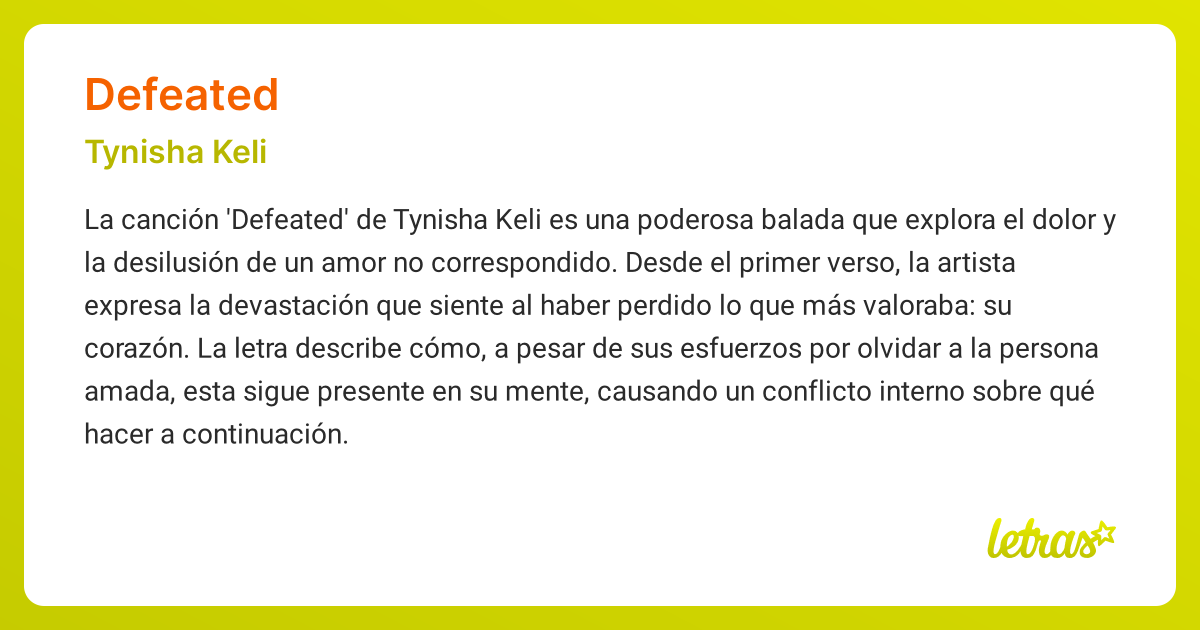 Significado de la canción DEFEATED (Tynisha Keli) - LETRAS.COM