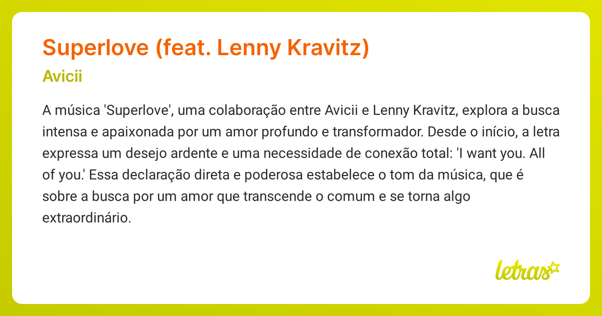 Significado da música Superlove (feat. Lenny Kravitz) (Avicii) - LETRAS ...