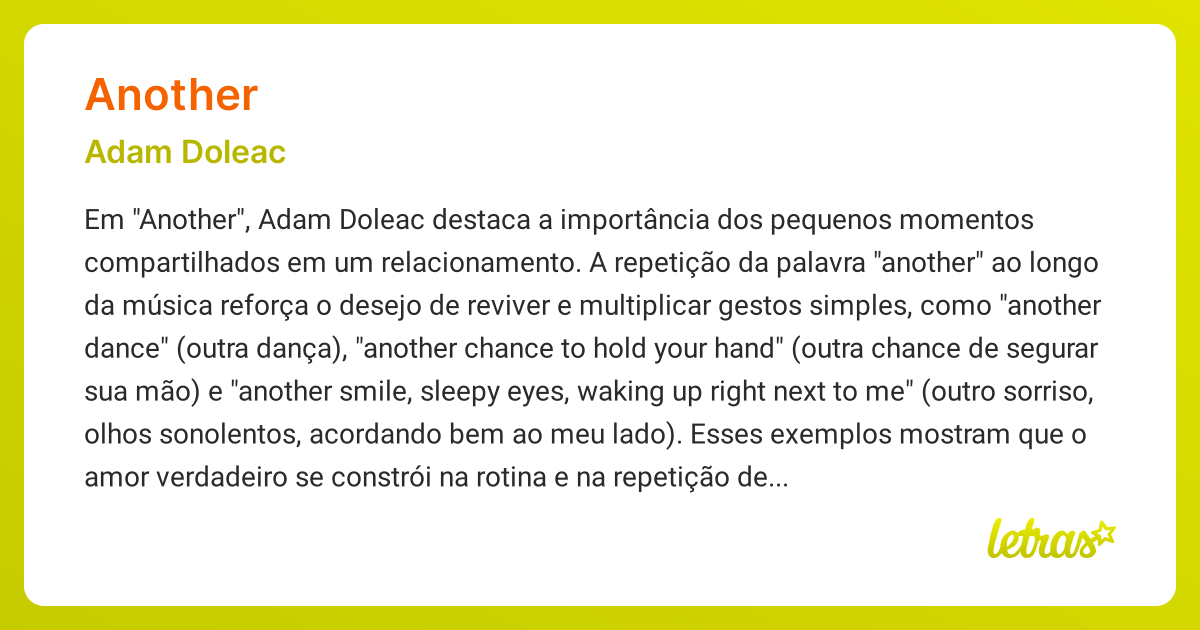Significado da música ANOTHER (Adam Doleac) - LETRAS.MUS.BR