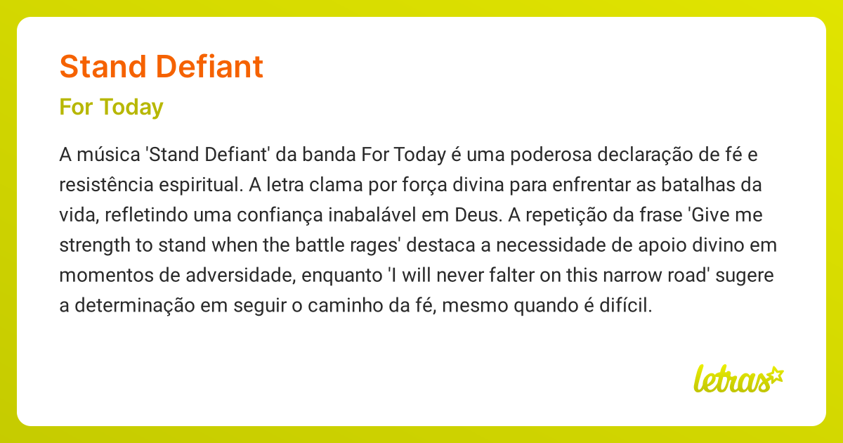 Significado da música STAND DEFIANT (For Today) - LETRAS.MUS.BR