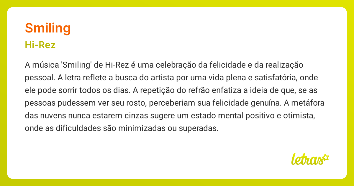 Significado da música SMILING (Hi-Rez) - LETRAS.MUS.BR