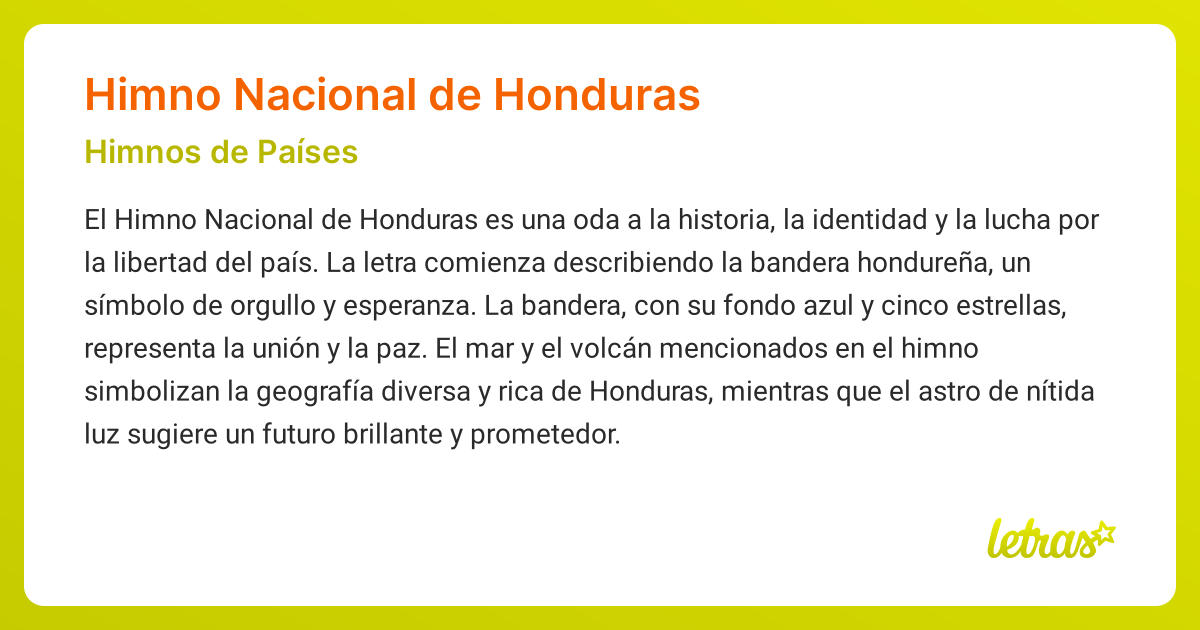 Significado de la canción HIMNO NACIONAL DE HONDURAS (Himnos de Países ...