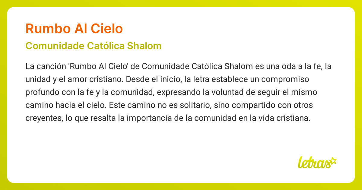 Significado de la canción RUMBO AL CIELO (Comunidade Católica Shalom ...