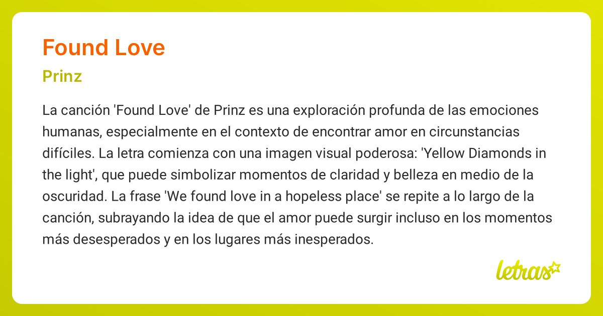 Significado de la canción FOUND LOVE (Prinz) - LETRAS.COM