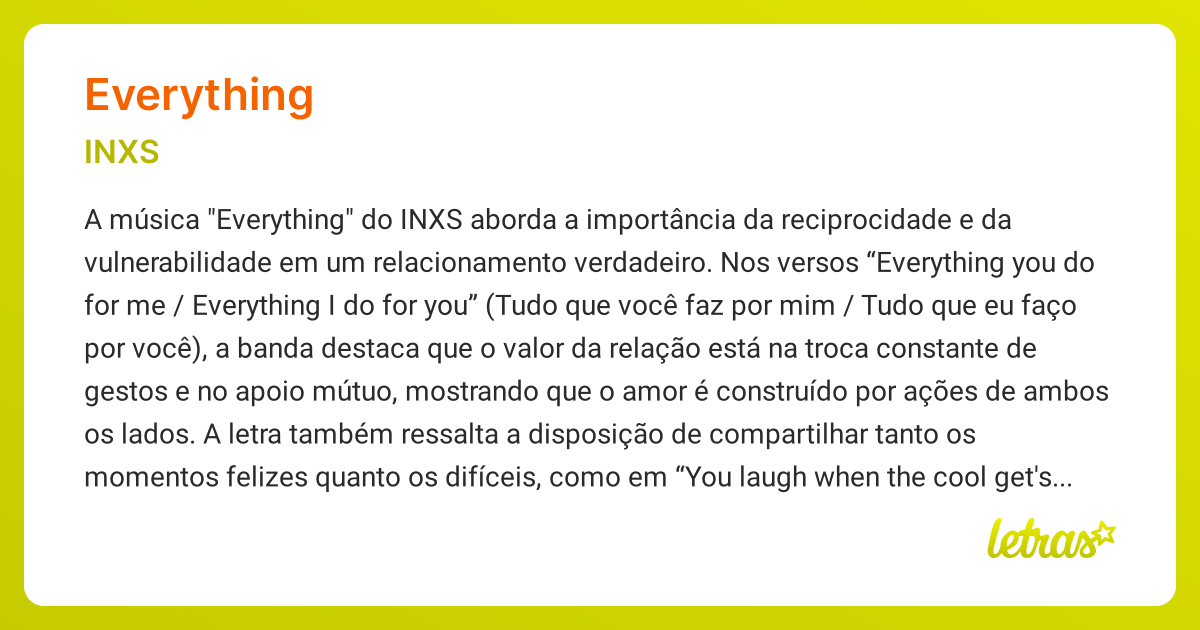 Significado da música EVERYTHING (INXS) - LETRAS.MUS.BR