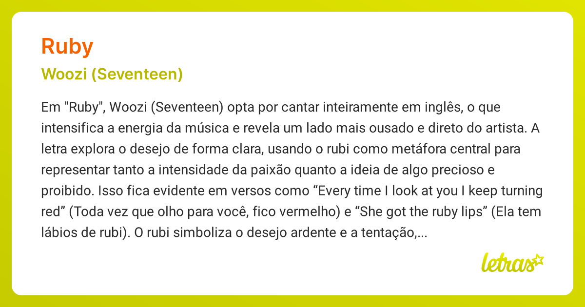 Significado da música RUBY (Woozi (Seventeen)) - LETRAS.MUS.BR