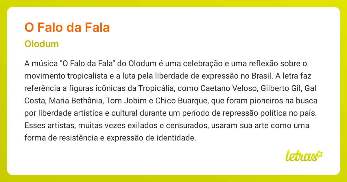Significado da música O FALO DA FALA (Olodum) - LETRAS.MUS.BR