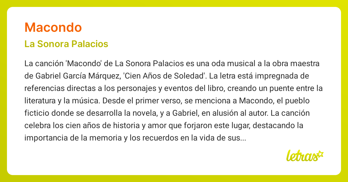 Significado de la canción MACONDO (La Sonora Palacios) - LETRAS.COM