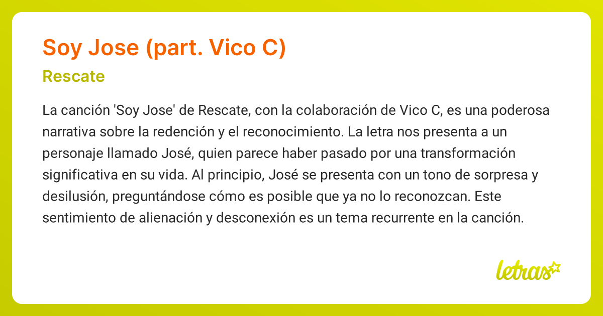 Significado de la canción SOY JOSE (PART. VICO C) (Rescate) - LETRAS.COM