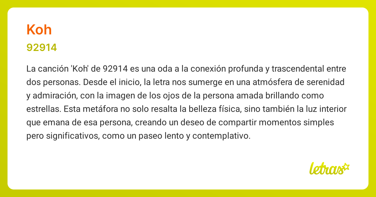 Significado de la canción KOH (92914) - LETRAS.COM