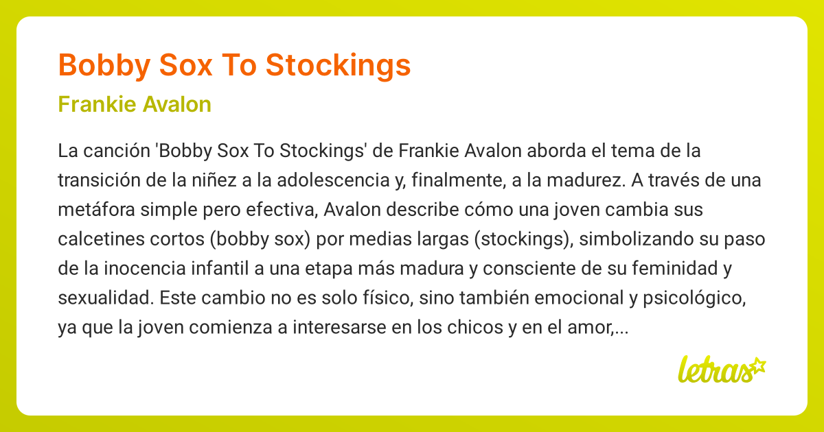 Significado de la canción BOBBY SOX TO STOCKINGS (Frankie Avalon ...
