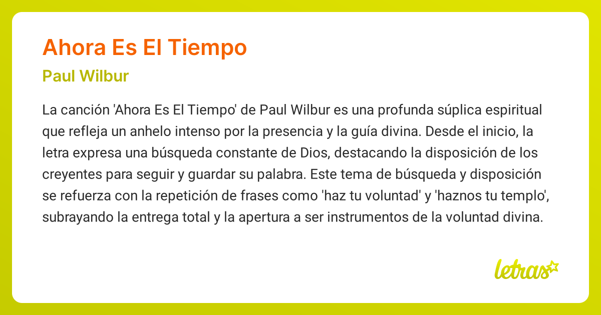 Significado de la canción AHORA ES EL TIEMPO (Paul Wilbur) - LETRAS.COM
