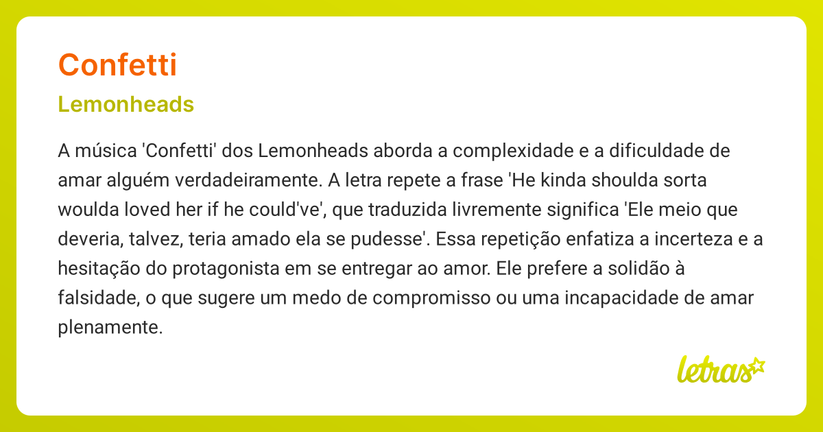 Significado da música CONFETTI (Lemonheads) - LETRAS.MUS.BR