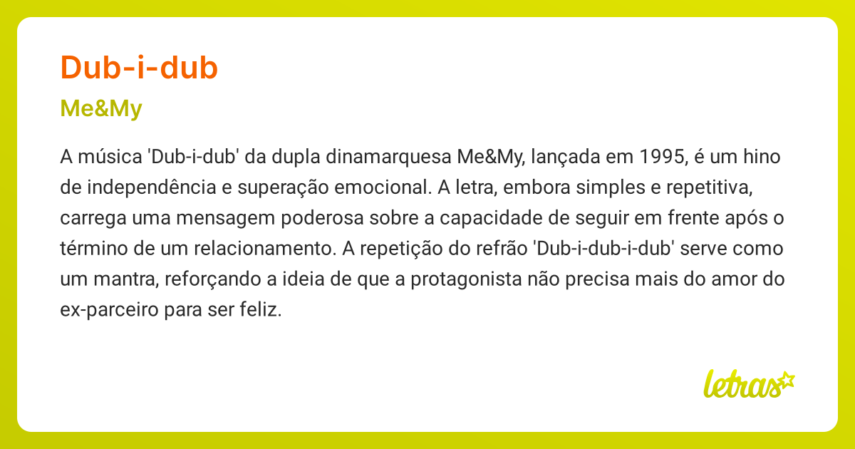 Significado da música DUB-I-DUB (Me&My) - LETRAS.MUS.BR