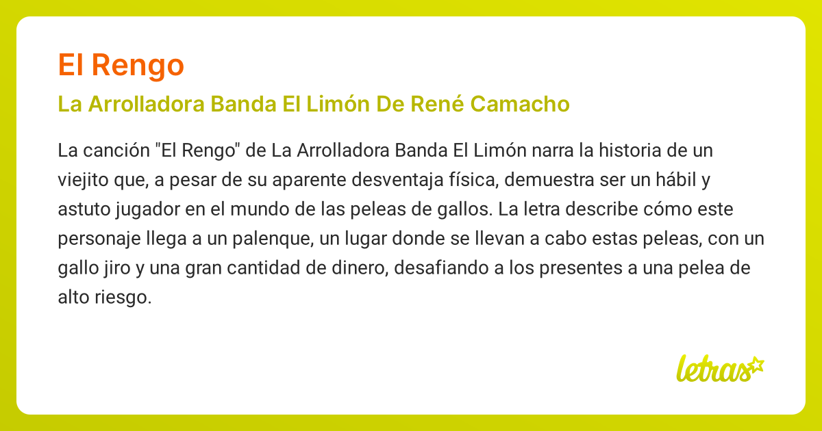 Significado de la canción EL RENGO (La Arrolladora Banda El Limón De ...