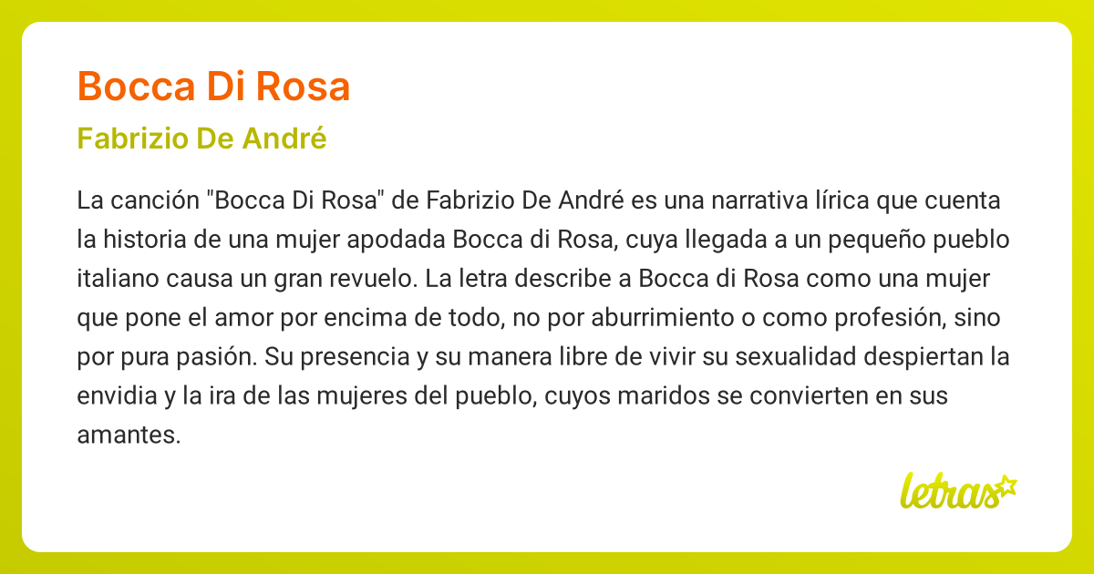 Significado de la canción BOCCA DI ROSA (Fabrizio De André) - LETRAS.COM