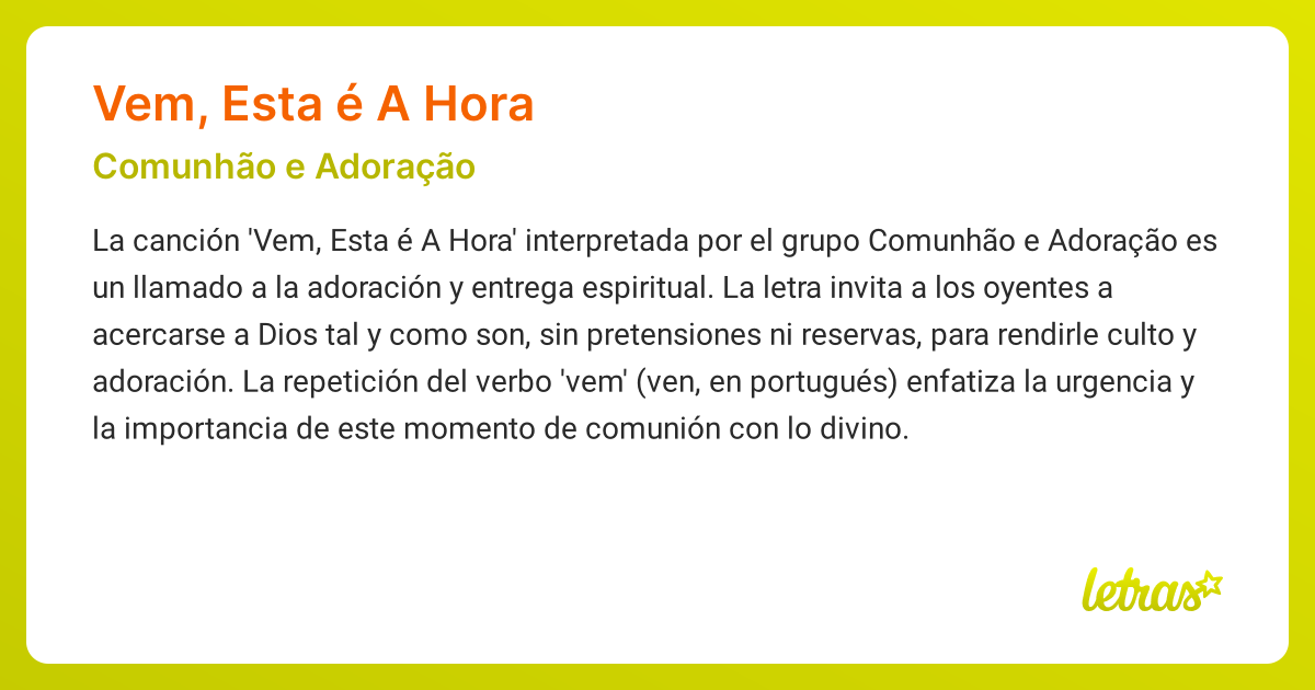 Significado de la canción VEM, ESTA É A HORA (Comunhão e Adoração ...