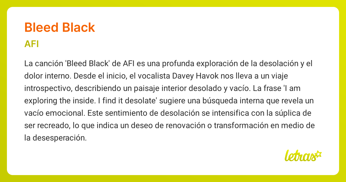 Significado de la canción BLEED BLACK (AFI) - LETRAS.COM