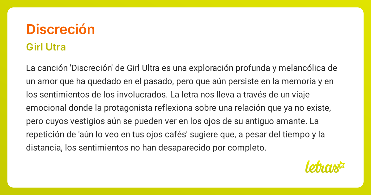 Significado de la canción DISCRECIÓN (Girl Utra) - LETRAS.COM