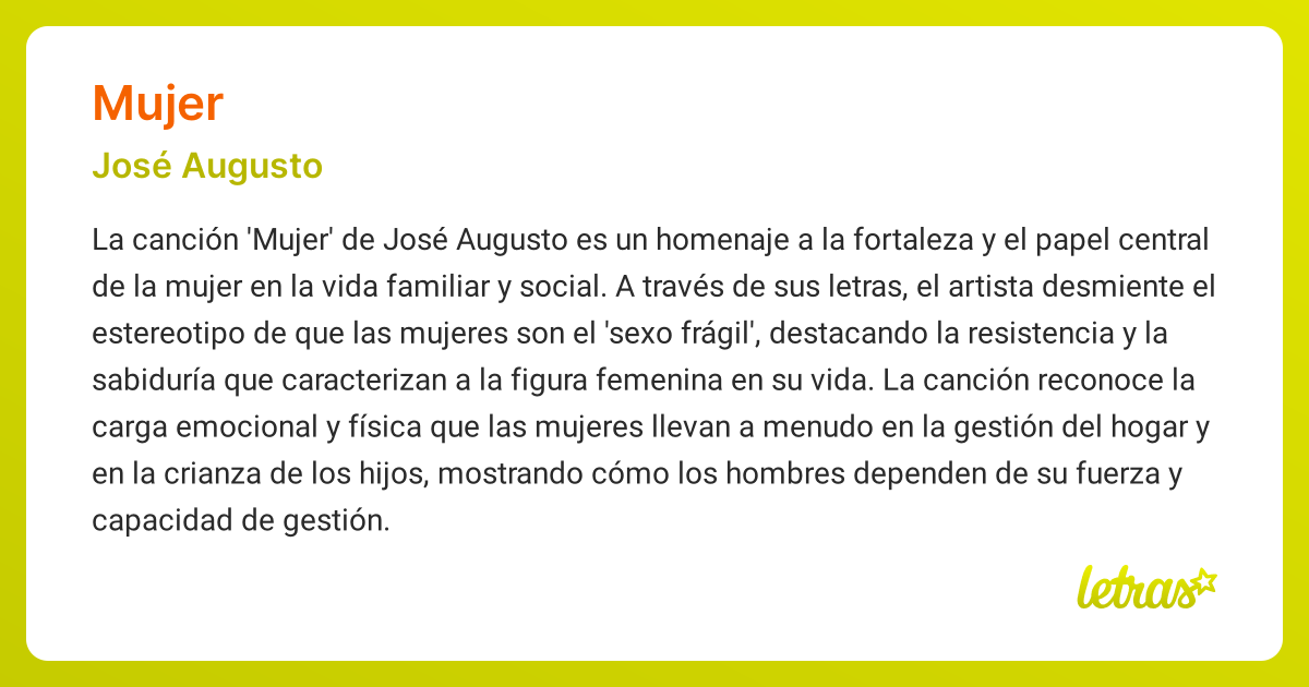 Significado de la canción MUJER (José Augusto) - LETRAS.COM