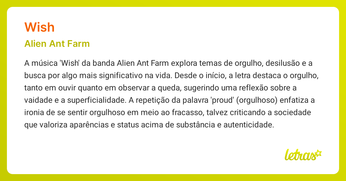 Significado da música WISH (Alien Ant Farm) - LETRAS.MUS.BR
