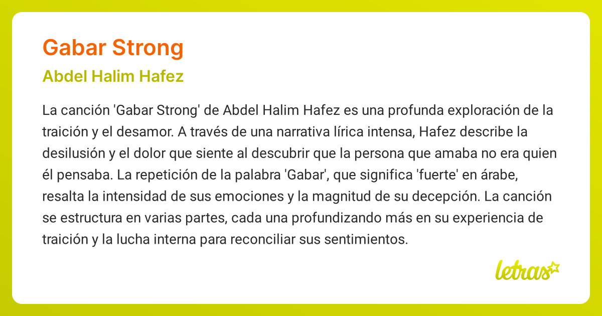 Significado de la canción GABAR STRONG (Abdel Halim Hafez) - LETRAS.COM