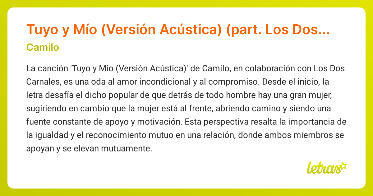 Significado de la canción Tuyo y Mío (Versión Acústica) (part. Los Dos ...