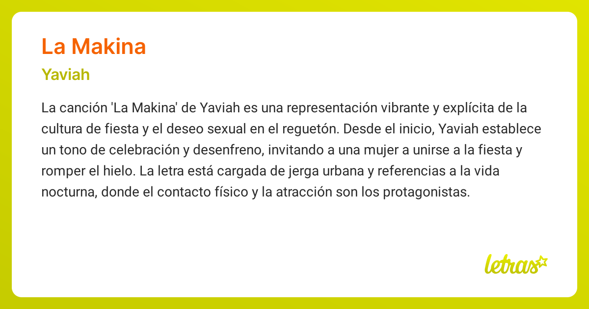 Significado de la canción LA MAKINA (Yaviah) - LETRAS.COM