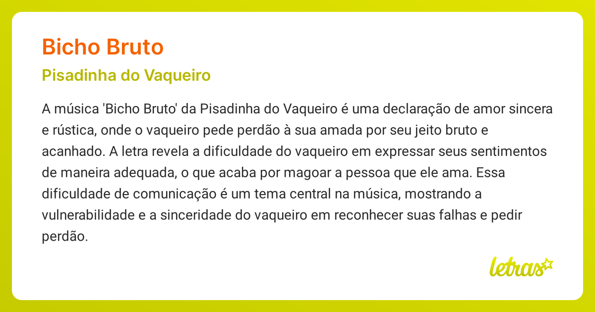 Significado da música BICHO BRUTO (Pisadinha do Vaqueiro) - LETRAS.MUS.BR