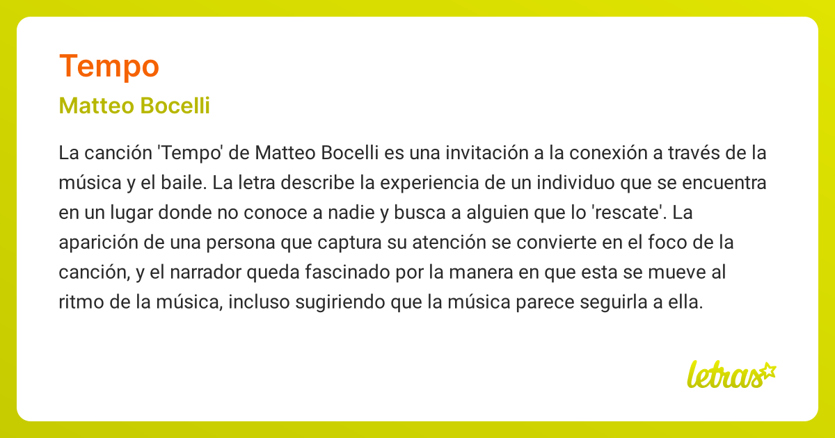 Significado de la canción TEMPO (Matteo Bocelli) - LETRAS.COM