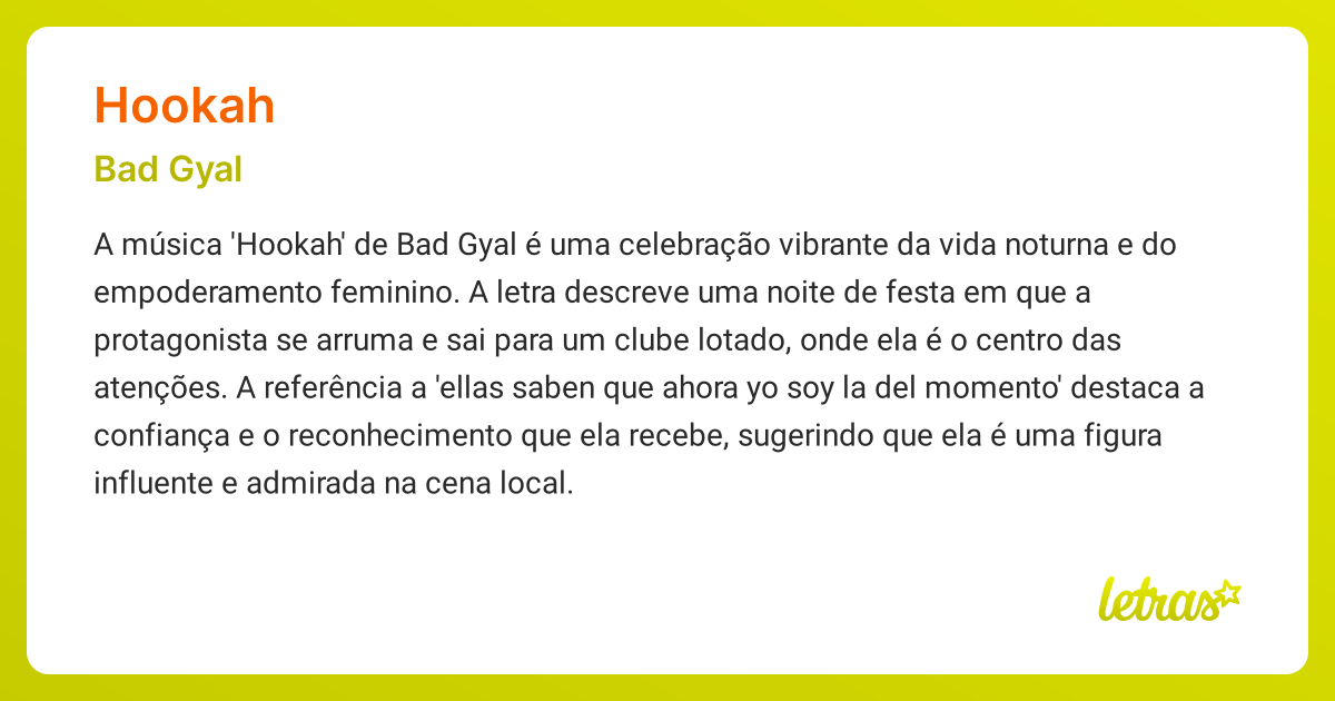 Significado da música HOOKAH (Bad Gyal) - LETRAS.MUS.BR