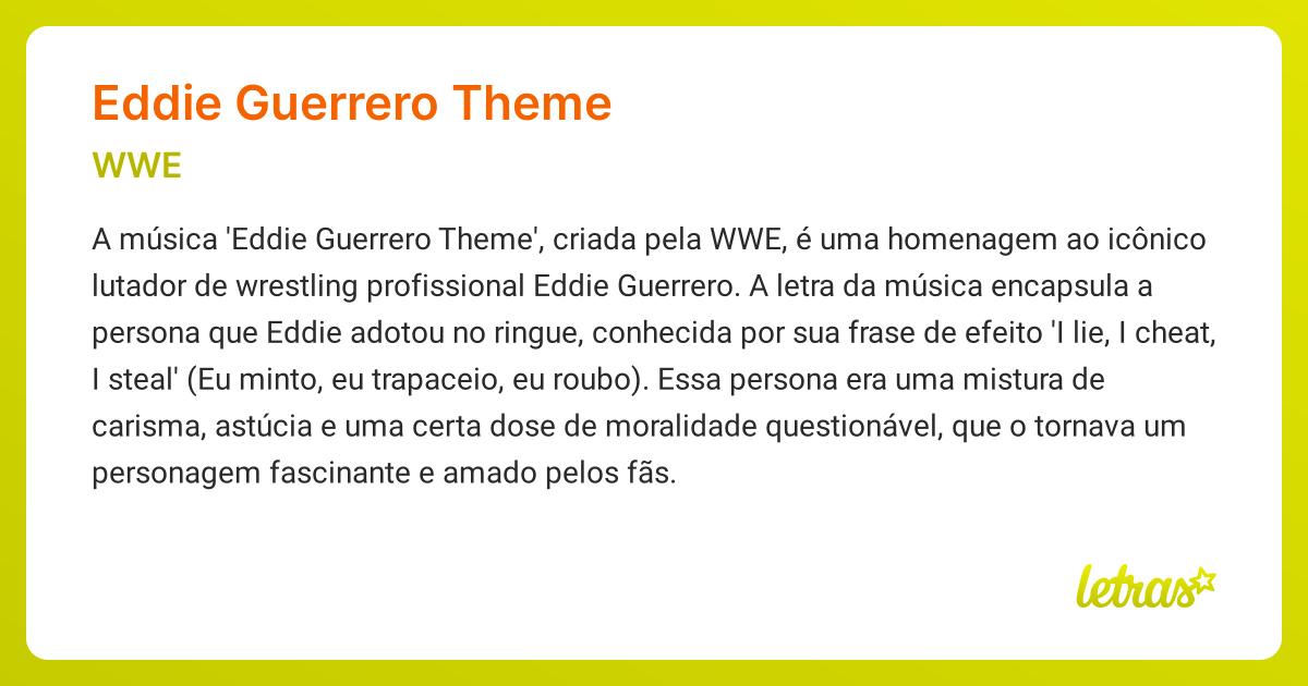 Significado da música EDDIE GUERRERO THEME (WWE) - LETRAS.MUS.BR