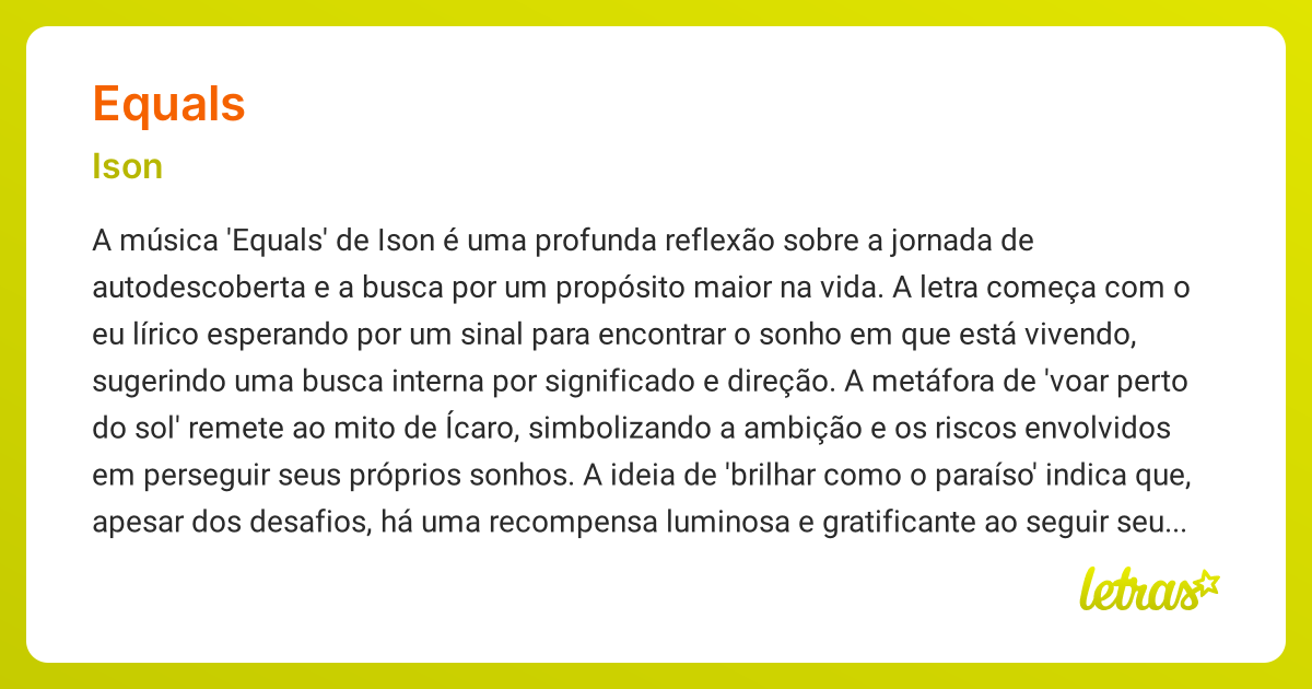Significado da música EQUALS (Ison) - LETRAS.MUS.BR