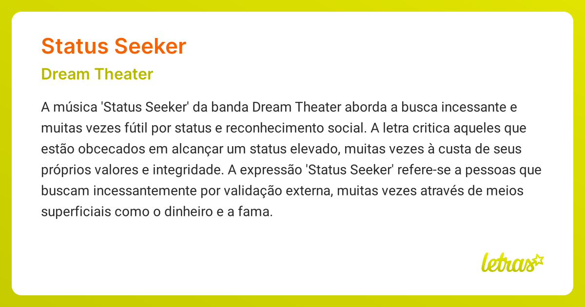Significado da música STATUS SEEKER (Dream Theater) - LETRAS.MUS.BR