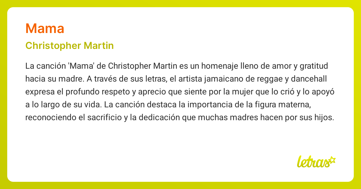 Significado de la canción MAMA (Christopher Martin) - LETRAS.COM