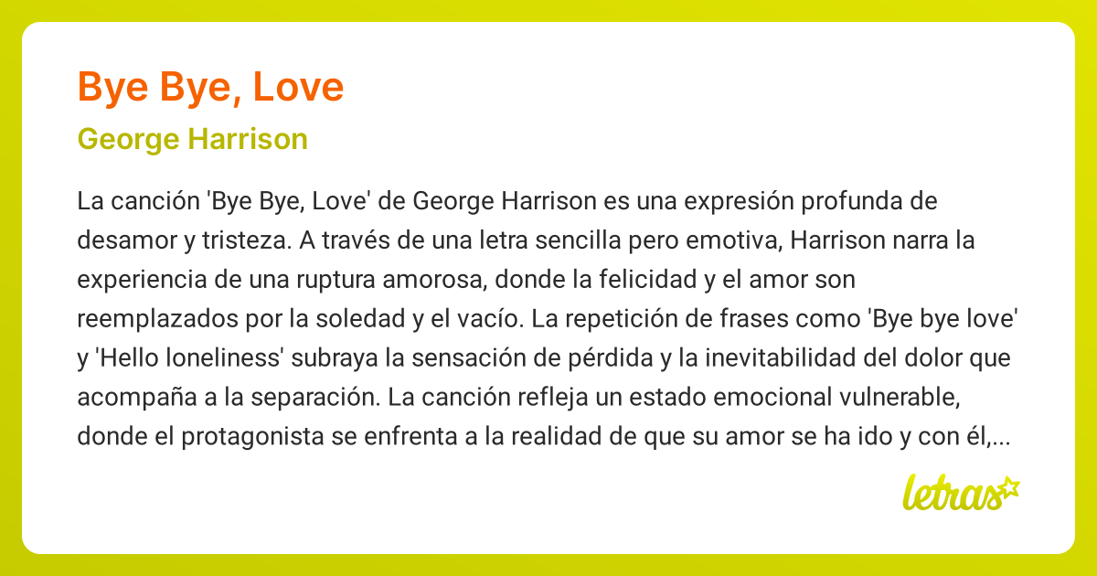 Significado de la canción BYE BYE, LOVE (George Harrison) - LETRAS.COM