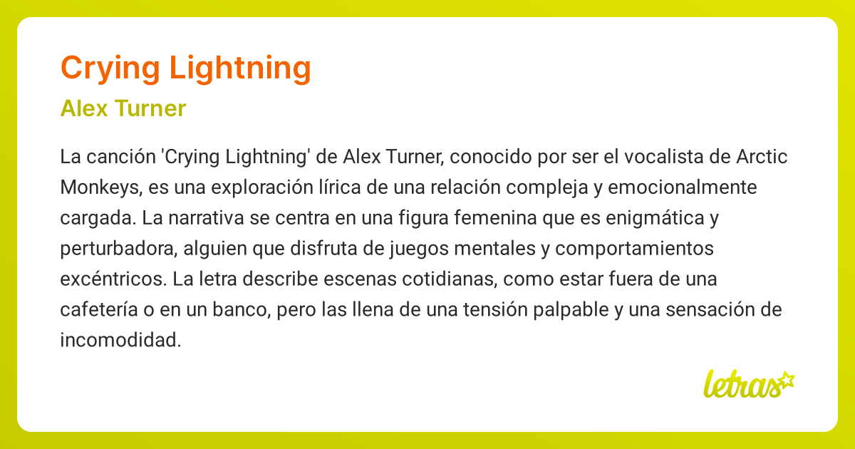 Significado de la canción CRYING LIGHTNING (Alex Turner) - LETRAS.COM