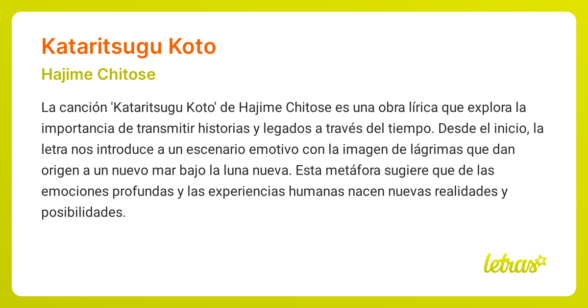 Significado de la canción KATARITSUGU KOTO (Hajime Chitose) - LETRAS.COM