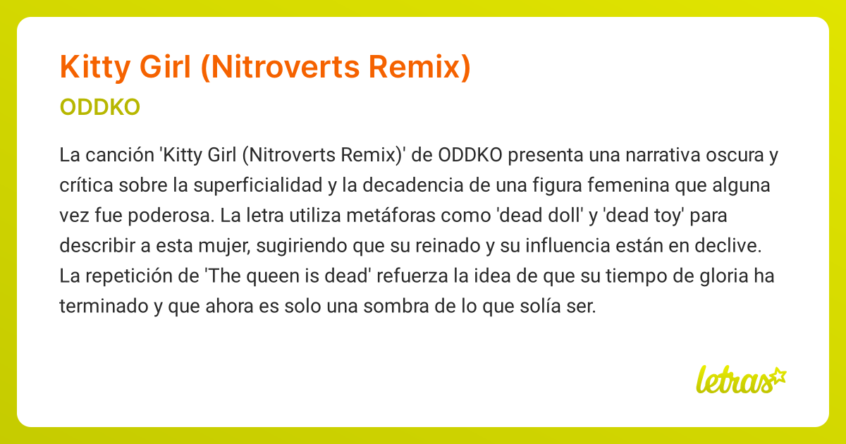 Significado de la canción KITTY GIRL (NITROVERTS REMIX) (ODDKO ...