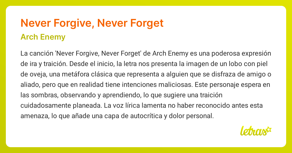 Significado de la canción NEVER FORGIVE, NEVER FORGET (Arch Enemy ...