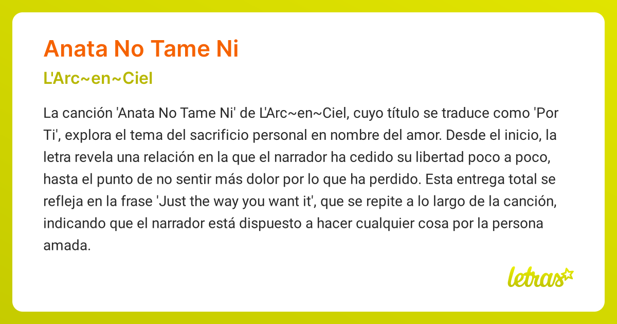 Significado de la canción ANATA NO TAME NI (L'Arc~en~Ciel) - LETRAS.COM