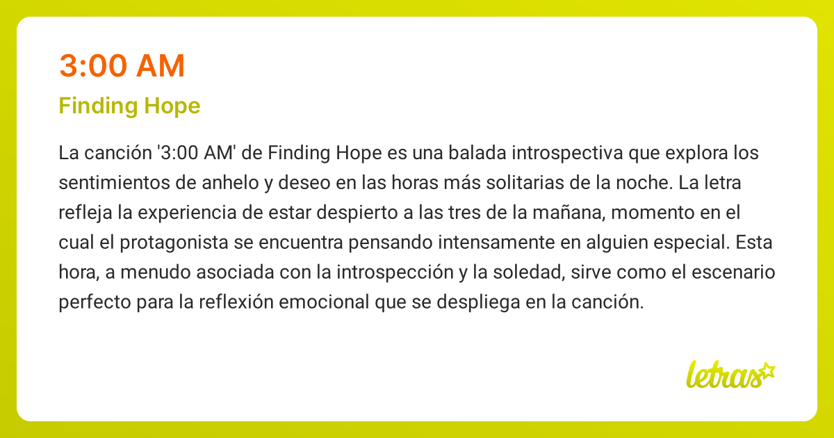 Significado de la canción 3:00 AM (Finding Hope) - LETRAS.COM