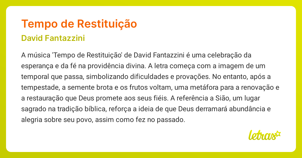 Significado da música TEMPO DE RESTITUIÇÃO (David Fantazzini) - LETRAS ...