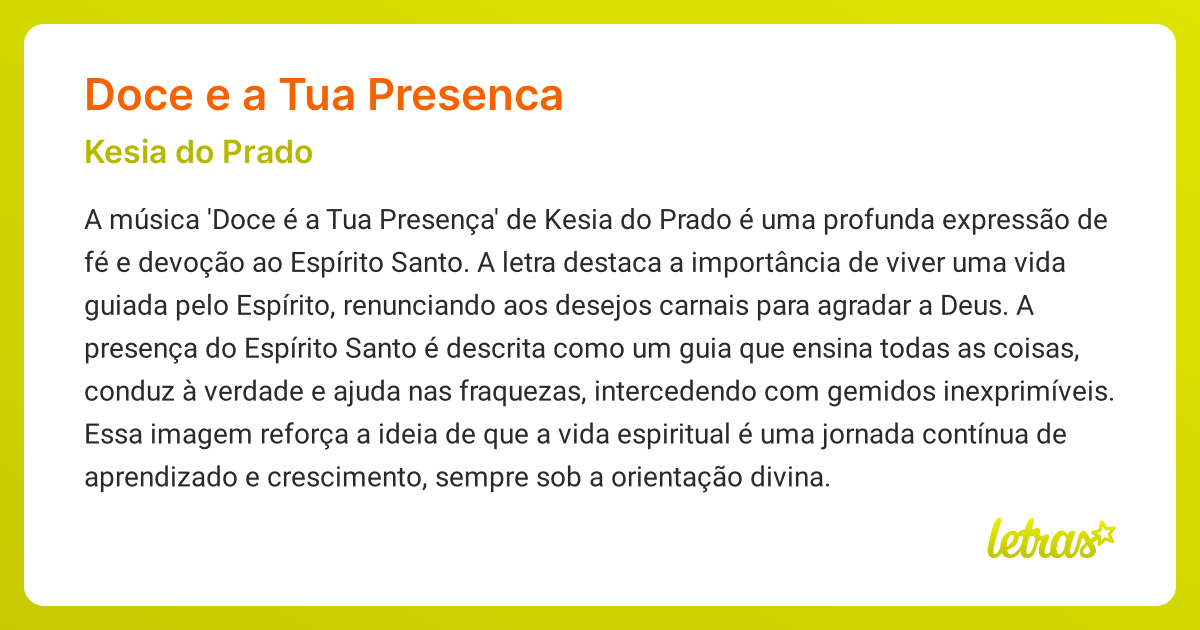 Significado da música DOCE E A TUA PRESENCA (Kesia do Prado) - LETRAS ...